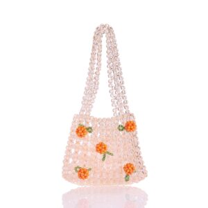 abvokury yifei women orange colored transparent flower beaded acrylic shoulderbag evening bags for wedding party