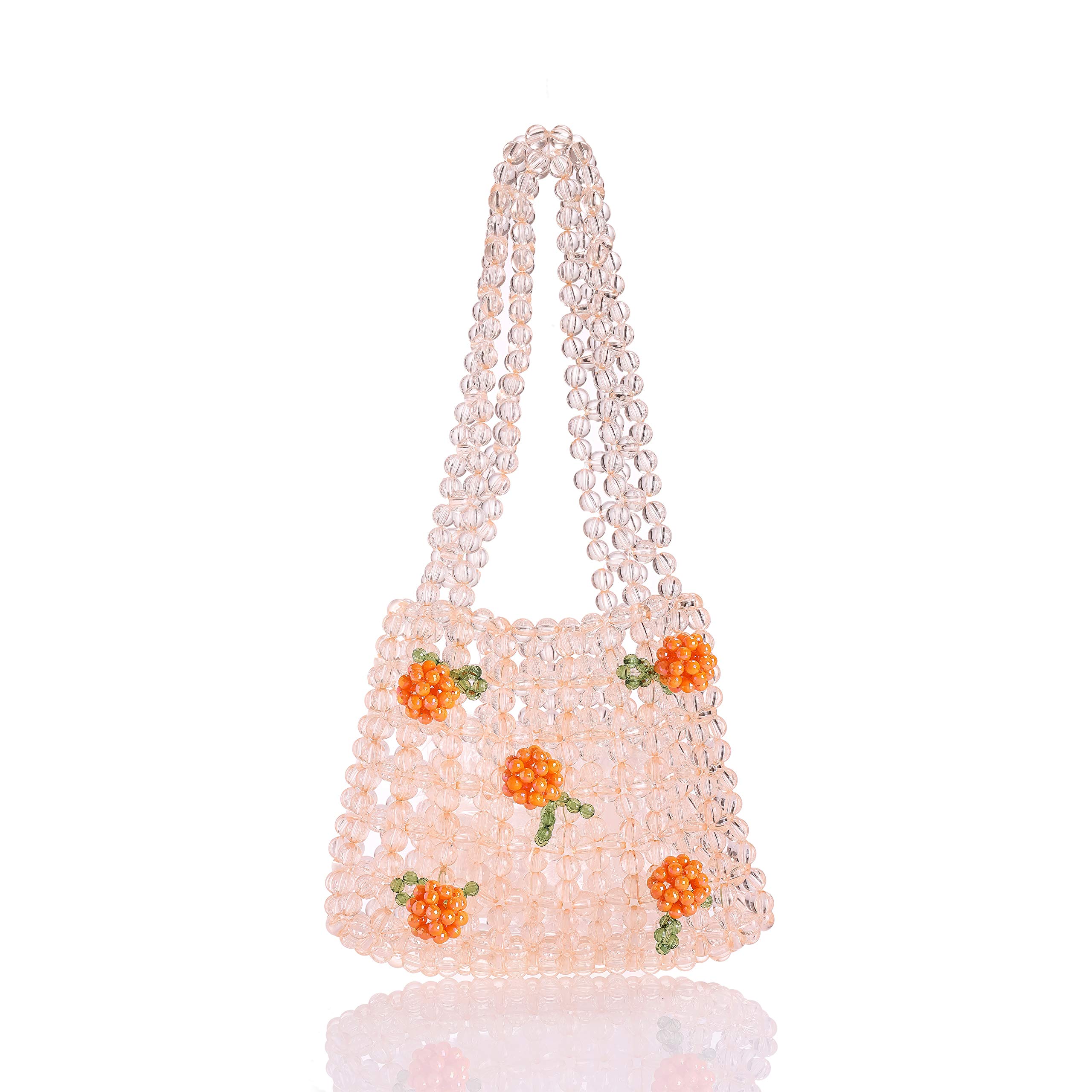 Abvokury YIFEI Women Orange Colored Transparent Flower Beaded Acrylic Shoulderbag Evening Bags for Wedding Party