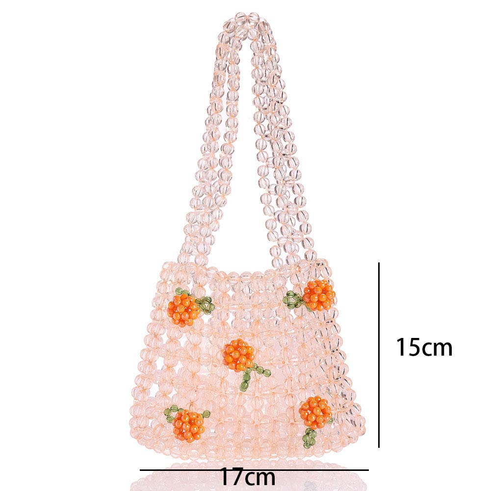 Abvokury YIFEI Women Orange Colored Transparent Flower Beaded Acrylic Shoulderbag Evening Bags for Wedding Party