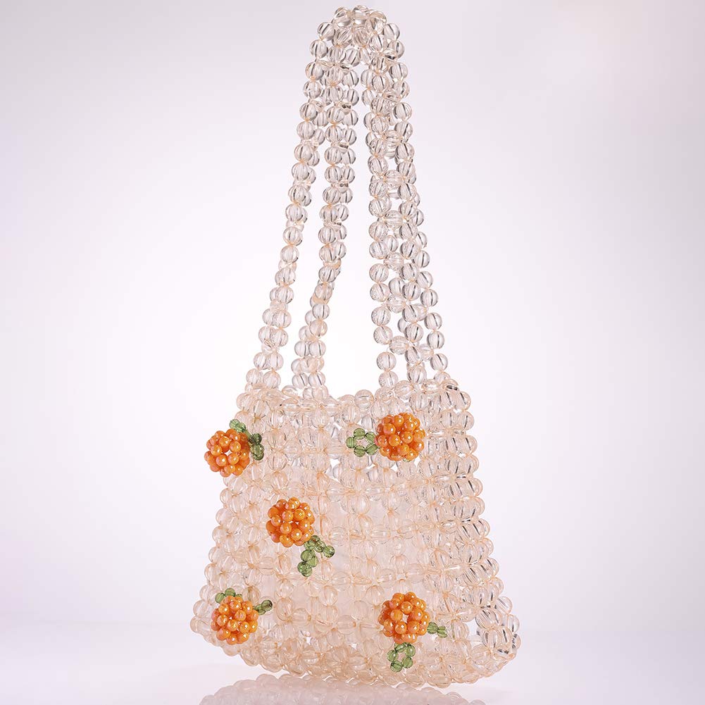 Abvokury YIFEI Women Orange Colored Transparent Flower Beaded Acrylic Shoulderbag Evening Bags for Wedding Party