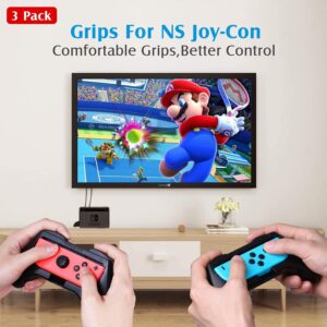 HEYSTOP Grip Compatible with Nintendo Switch OLED/Nintendo Switch JoyCon 3 Pack, Wear Resistant Game Switch Controller Handle Case Kit for Nintendo Switch Joy Con, Black