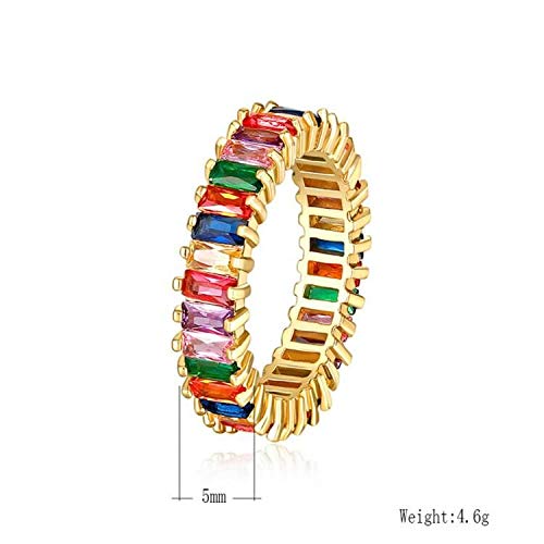 Rainbow Square Baguette Zircon Engagement Ring Colorful Cubic Zirconia Stackable Eternity Band Ring Gold Filled Copper Geometric Thin Line Multicolor Pava CZ Finger Ring for Women Party Jewelry-6