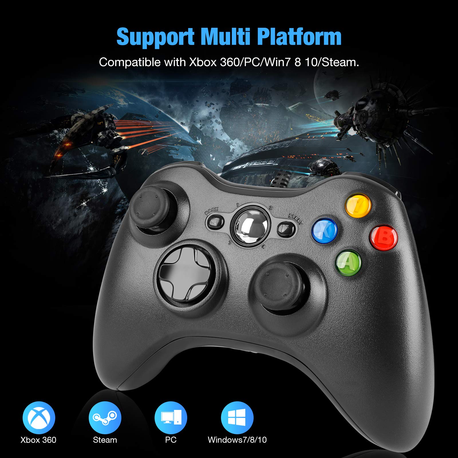 Y Team Wired Controller for Xbox 360, Wired Game Controller Gamepad Joystick USB for Xbox 360/Xbox 360 Slim/PC/Windows 7 8 10 11 with Dual Vibration (Black)