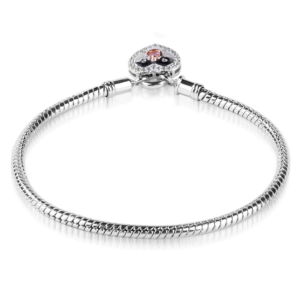 GNOCE Charm Bracelet Sterling Silver DIY Snake Chain Open My Heart Lock Basic Charm Bracelet Bangle with Heart Shaped Lock Clasp (8.7)