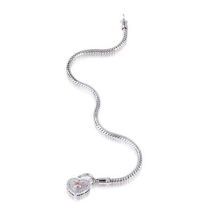 GNOCE Charm Bracelet Sterling Silver DIY Snake Chain Open My Heart Lock Basic Charm Bracelet Bangle with Heart Shaped Lock Clasp (8.7)