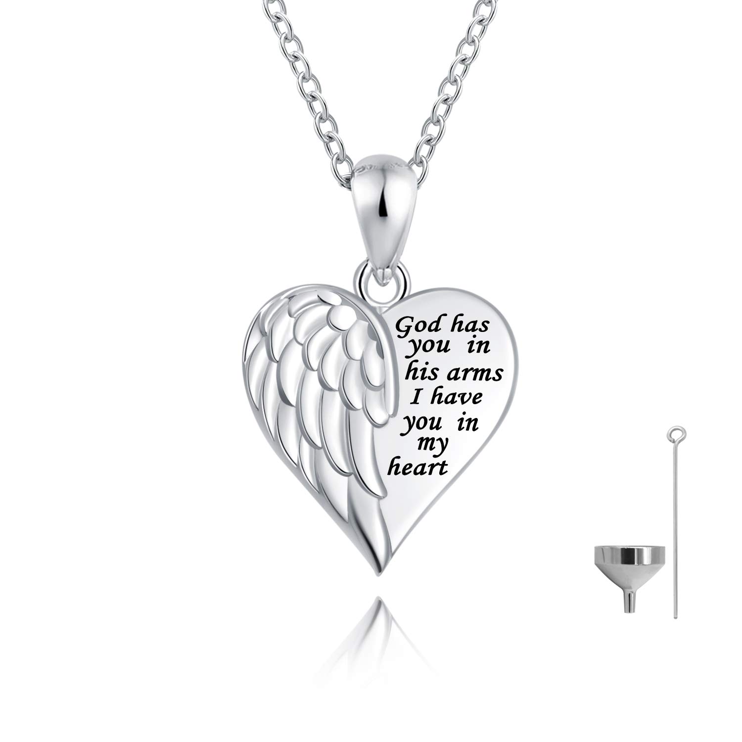 Jinlou Urn Necklace for Ashes Sterling Silver Forever in My Heart Cremation Jewelry for Women (1 Angel Wings urn)