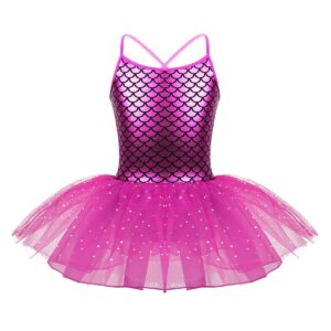 moily girls sequins mermaid costume criss cross back fishscale leotard tutu ballet dress princess costume rose red 8