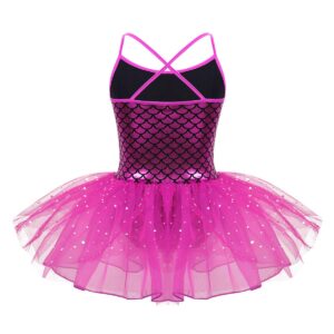 Moily Girls Sequins Mermaid Costume Criss Cross Back Fishscale Leotard Tutu Ballet Dress Princess Costume Rose Red 8