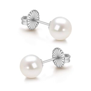 statement pearl earrings sterling silver - faux pearl stud earrings for women (10mm)