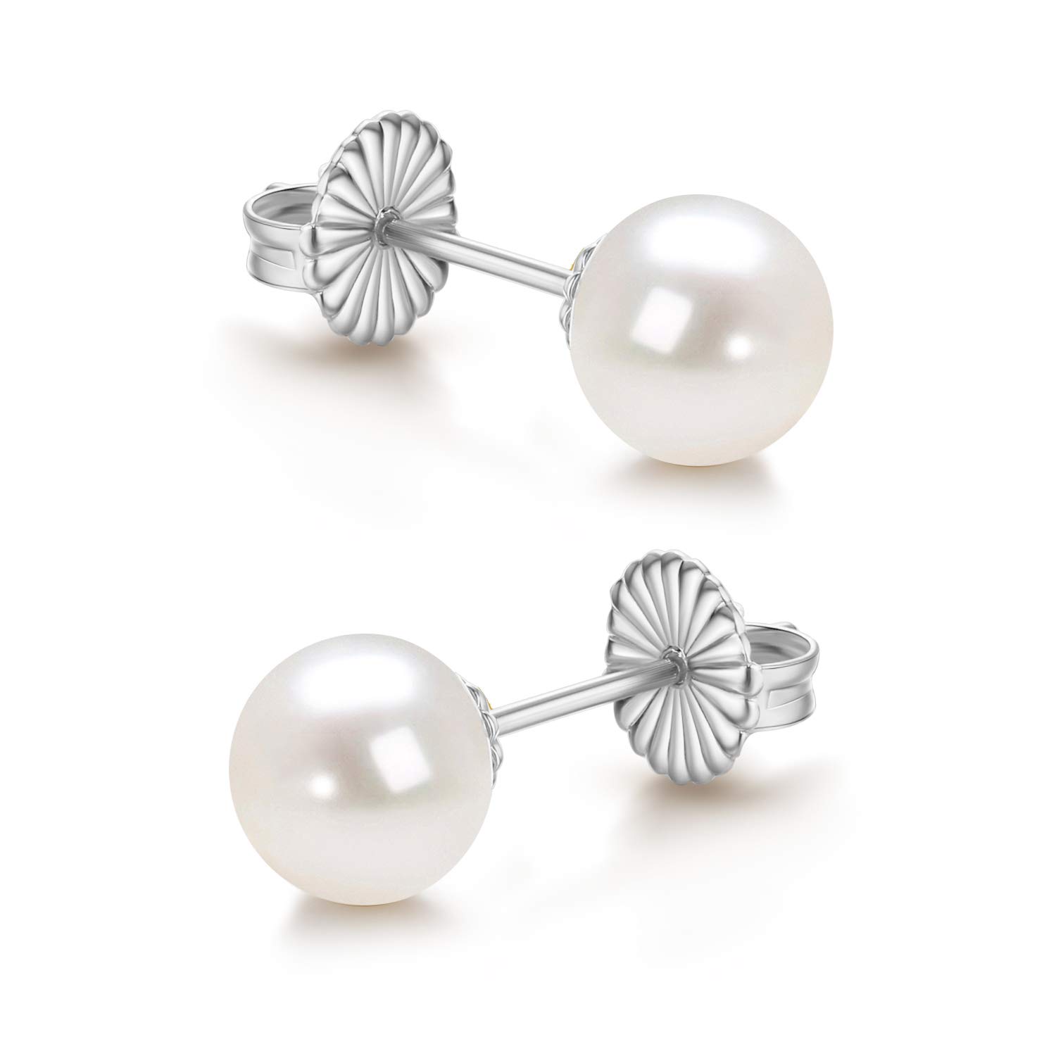 Statement Pearl Earrings Sterling Silver - Faux Pearl Stud Earrings for Women (10mm)