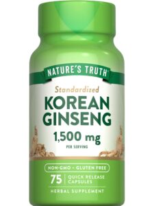 nature's truth korean ginseng capsules | 75 count | standardized extract from ginseng root | non-gmo, gluten free supplement