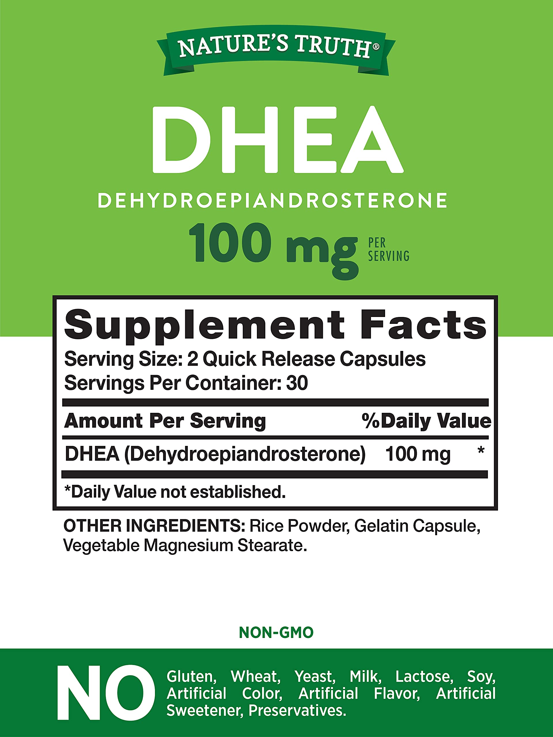 Nature's Truth DHEA | 100mg | 60 Capsules | Non-GMO & Gluten Free Supplement