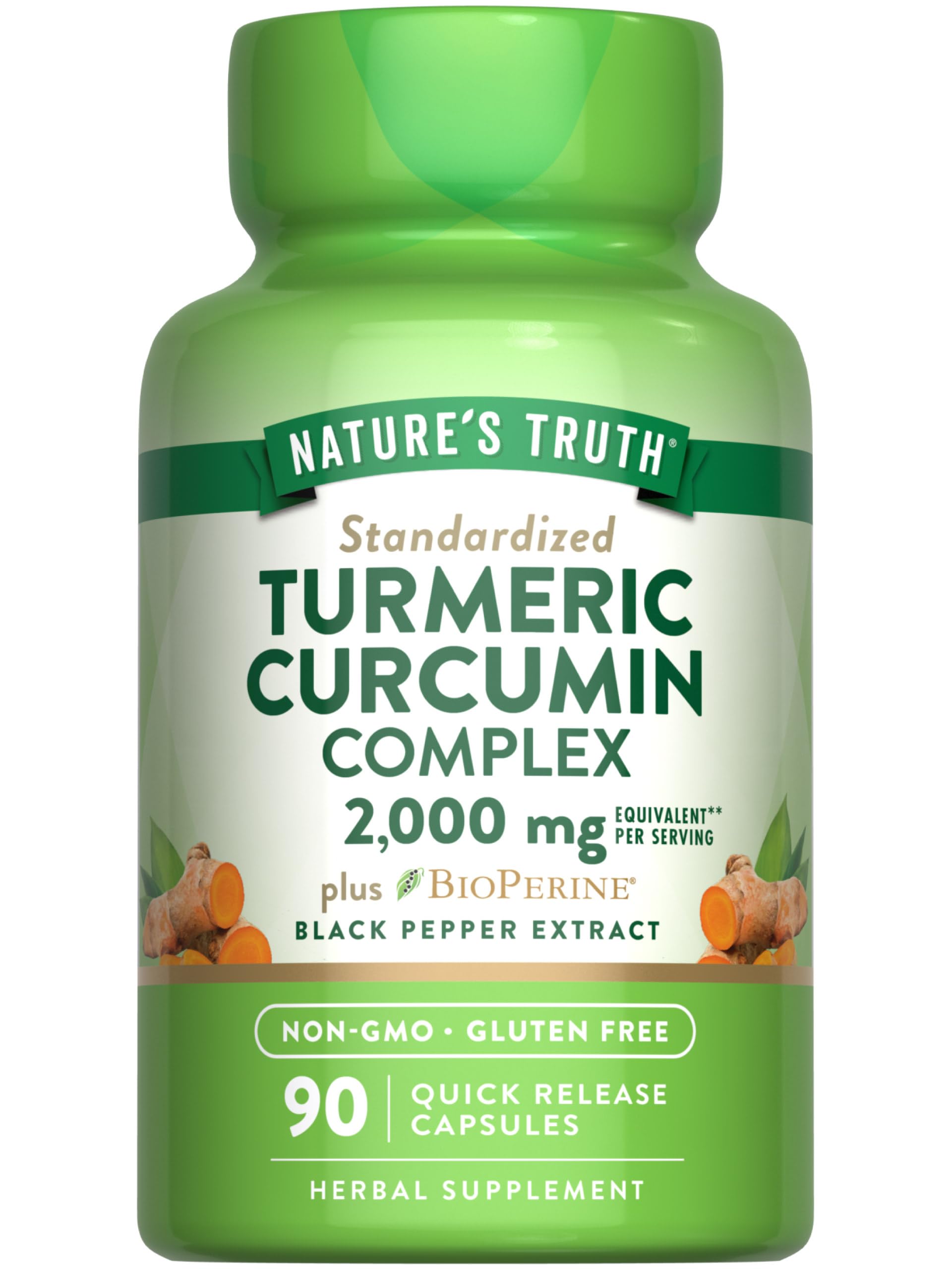 Nature's Truth Turmeric Curcumin Capsules | 2000mg | 90 Capsules | with 95% Standardized Curcuminoids and Bioperine | Non-GMO, Gluten Free Supplement