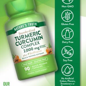 Nature's Truth Turmeric Curcumin Capsules | 2000mg | 90 Capsules | with 95% Standardized Curcuminoids and Bioperine | Non-GMO, Gluten Free Supplement