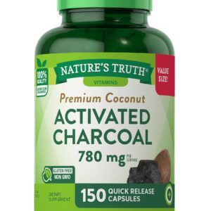 Nature's Truth Activated Charcoal Capsules 780mg | 150 Pills | Value Size | Non-GMO, Gluten Free Pills