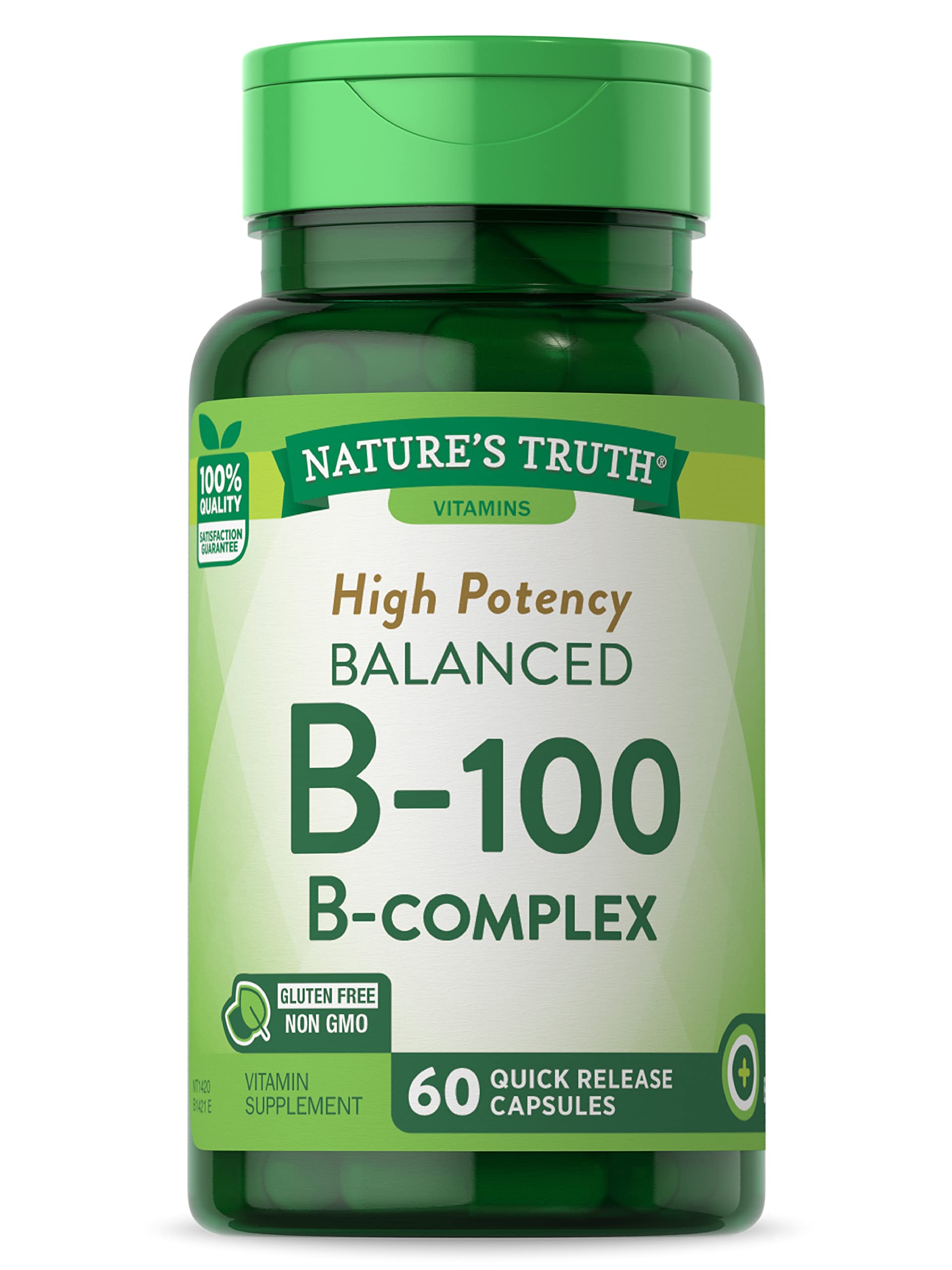 Vitamin B Complex | 60 Capsules | High Potency B-100 | Non-GMO & Gluten Free Supplement | by Nature's Truth