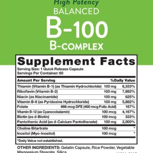 Vitamin B Complex | 60 Capsules | High Potency B-100 | Non-GMO & Gluten Free Supplement | by Nature's Truth