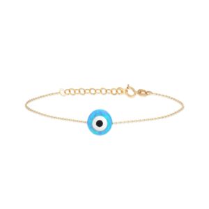 14k real gold opal evil eye bracelet for women | 14k gold round evil eye bracelets | dainty gold opal bracelets | women's 14k gold protection jewelry | gift for mom, adjustable 6" to 7"