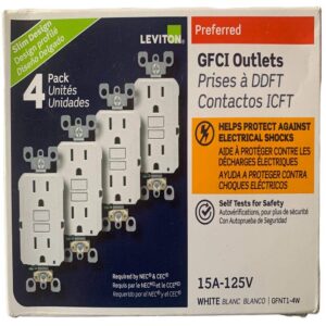 15 amp 125-volt duplex self-test slim gfci outlet, white (4-pack)