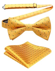 hisdern bow tie for men yellow bowties polka dot pre-tied bowtie and pocket square bow ties set formal tuxedo handkerchief bowties for wedding party