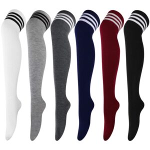 dreshow 6 pairs high thigh socks striped over knee thin tights long stocking for women leg warmer