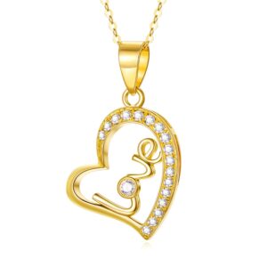 sisgem 14k solid yellow gold love heart necklace for women, love heart pendant birthday anniversary christmas jewelry gifts forher, mom, wife 16"-18"