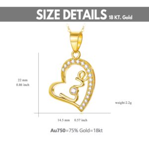 SISGEM 14K Solid Yellow Gold Love Heart Necklace for Women, Love Heart Pendant Birthday Anniversary Christmas Jewelry Gifts forHer, Mom, Wife 16"-18"