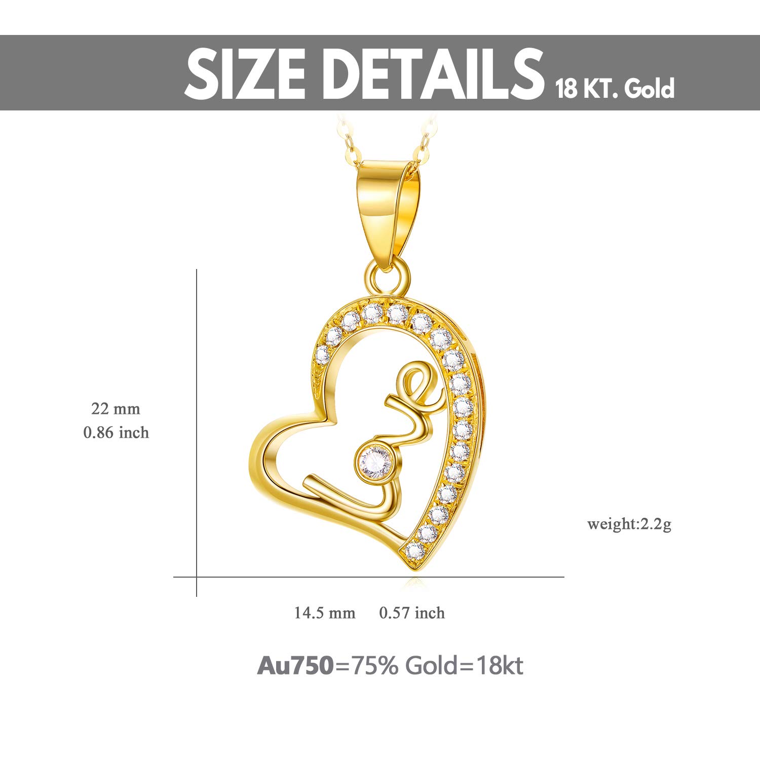 SISGEM 14K Solid Yellow Gold Love Heart Necklace for Women, Love Heart Pendant Birthday Anniversary Christmas Jewelry Gifts forHer, Mom, Wife 16"-18"