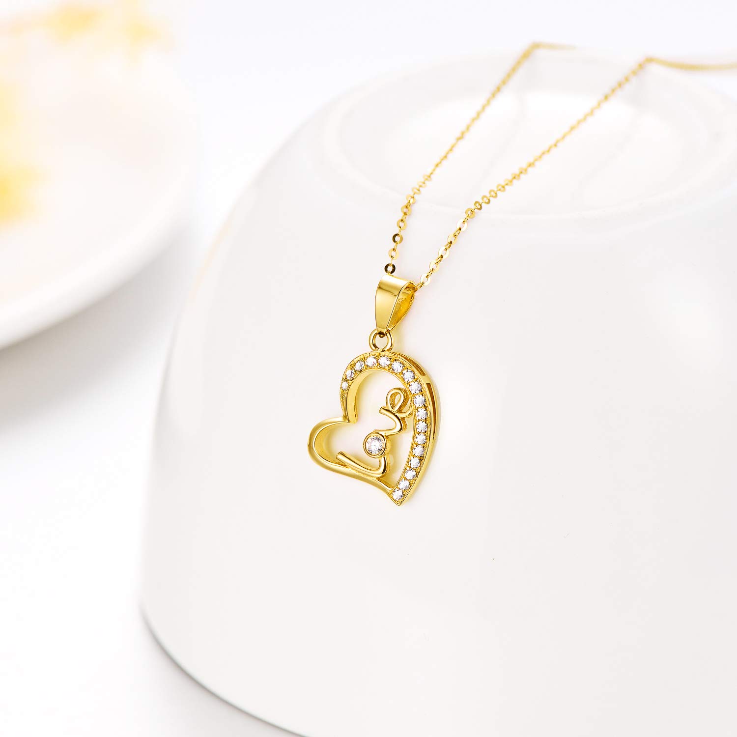 SISGEM 14K Solid Yellow Gold Love Heart Necklace for Women, Love Heart Pendant Birthday Anniversary Christmas Jewelry Gifts forHer, Mom, Wife 16"-18"