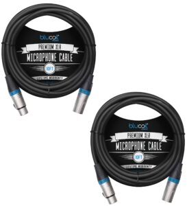 blucoil audio 2-pack of 10-ft balanced xlr cables - premium series 3-pin cable for microphones, speakers, and pro devices (male-to-female)