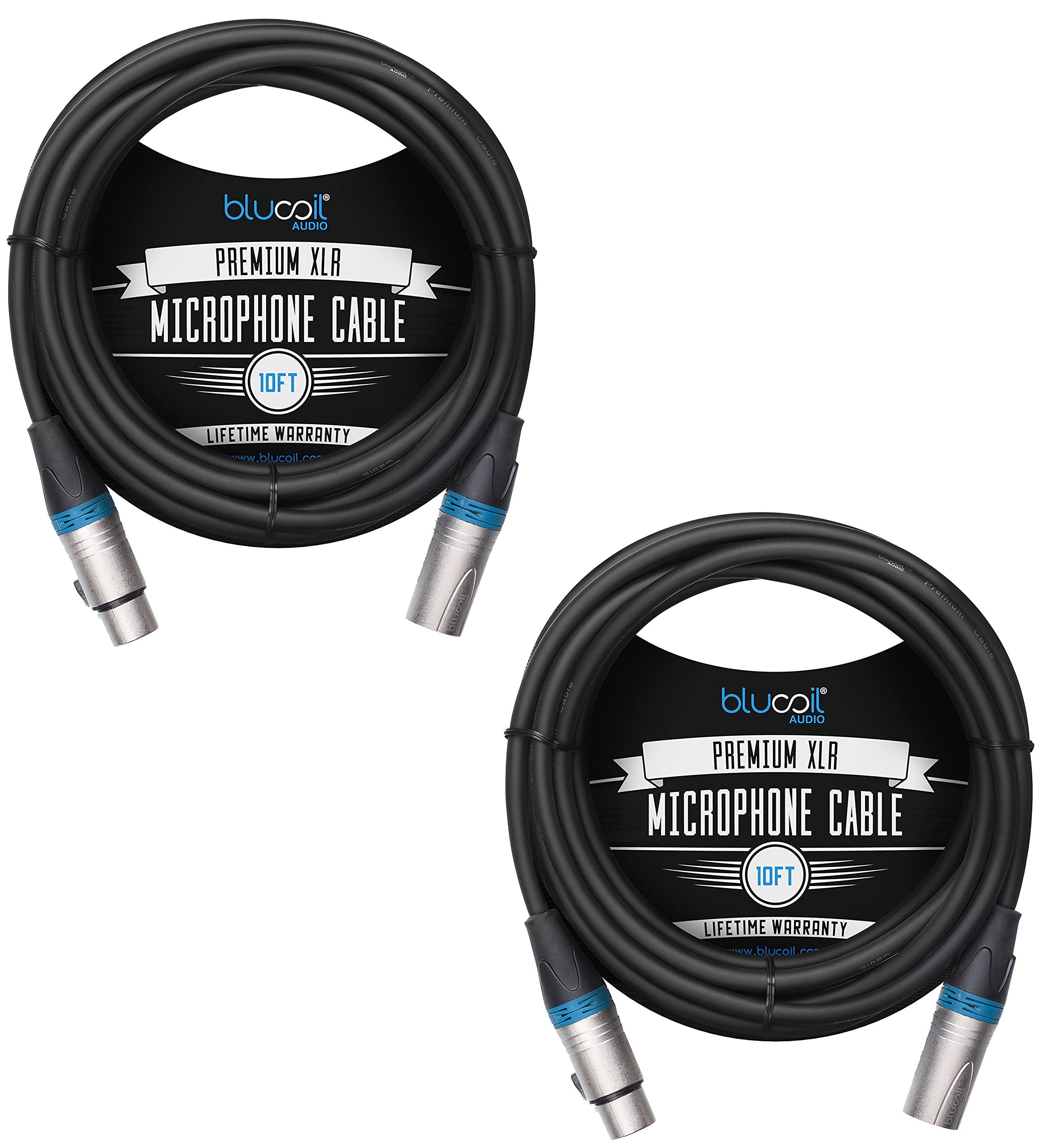 Blucoil Audio 2-Pack of 10-FT Balanced XLR Cables - Premium Series 3-Pin Cable for Microphones, Speakers, and Pro Devices (Male-to-Female)