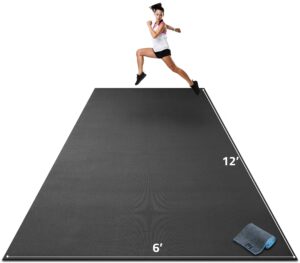 gorilla mats premium extra large exercise mat – 12' x 6' x 1/4" ultra durable, non-slip, workout mat for instant home gym flooring – works great on any floor type or carpet – use with or without shoes