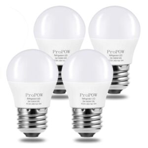 propow led refrigerator light bulb, 40w equivalent 120v a15 fridge bulbs 5 watt daylight white 5000k e26 medium base, energy saving freezer ceiling home lighting, not-dim, waterproof, 4 pack