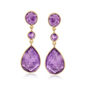 ross-simons 24.50 ct. t.w. amethyst drop earrings in 18kt gold over sterling