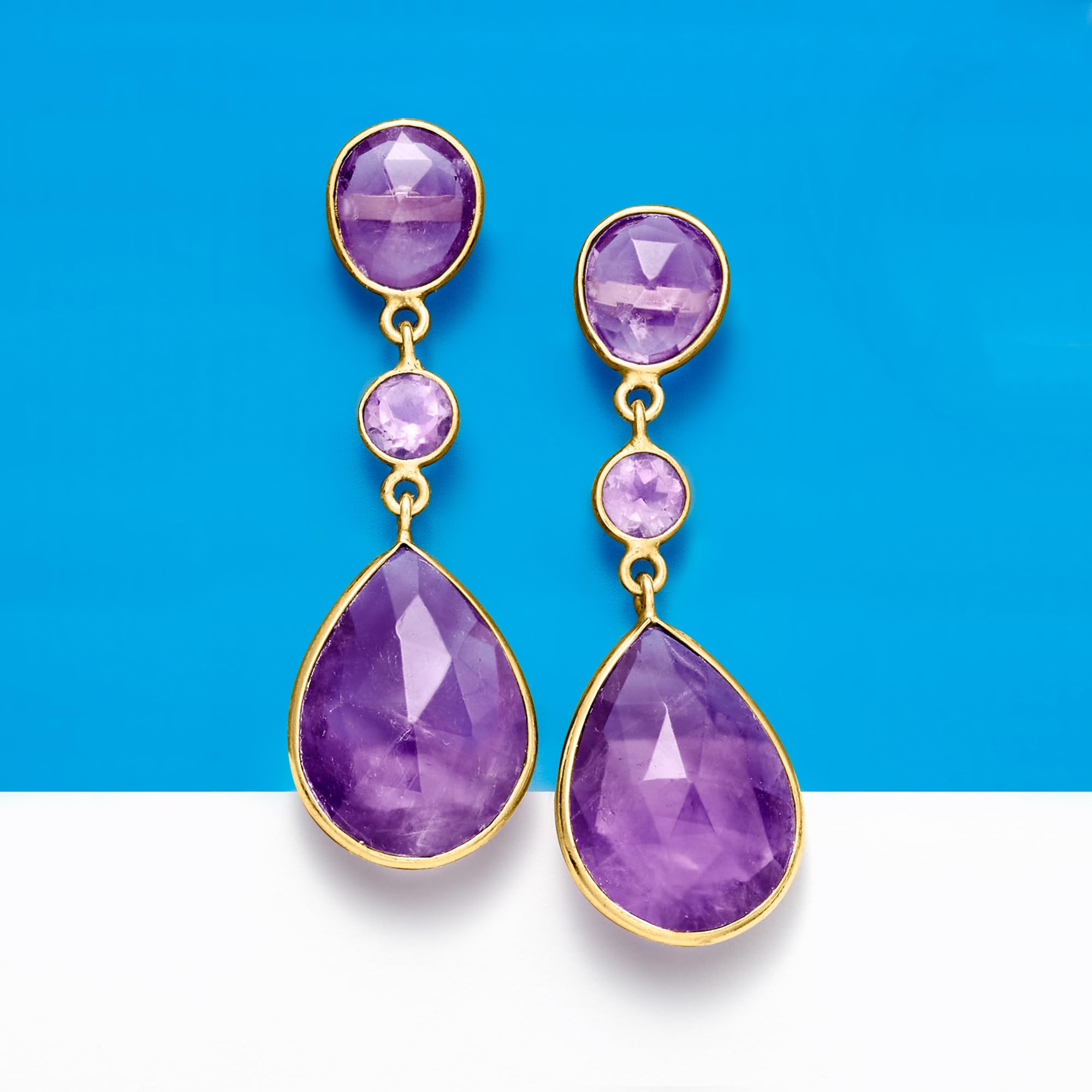 Ross-Simons 24.50 ct. t.w. Amethyst Drop Earrings in 18kt Gold Over Sterling