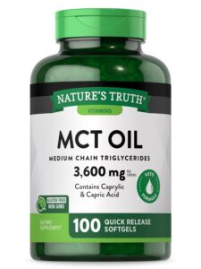 nature's truth mct oil capsules | 100 softgels | keto friendly coconut oil pills | non-gmo, gluten free