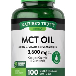 Nature's Truth MCT Oil Capsules | 100 Softgels | Keto Friendly Coconut Oil Pills | Non-GMO, Gluten Free