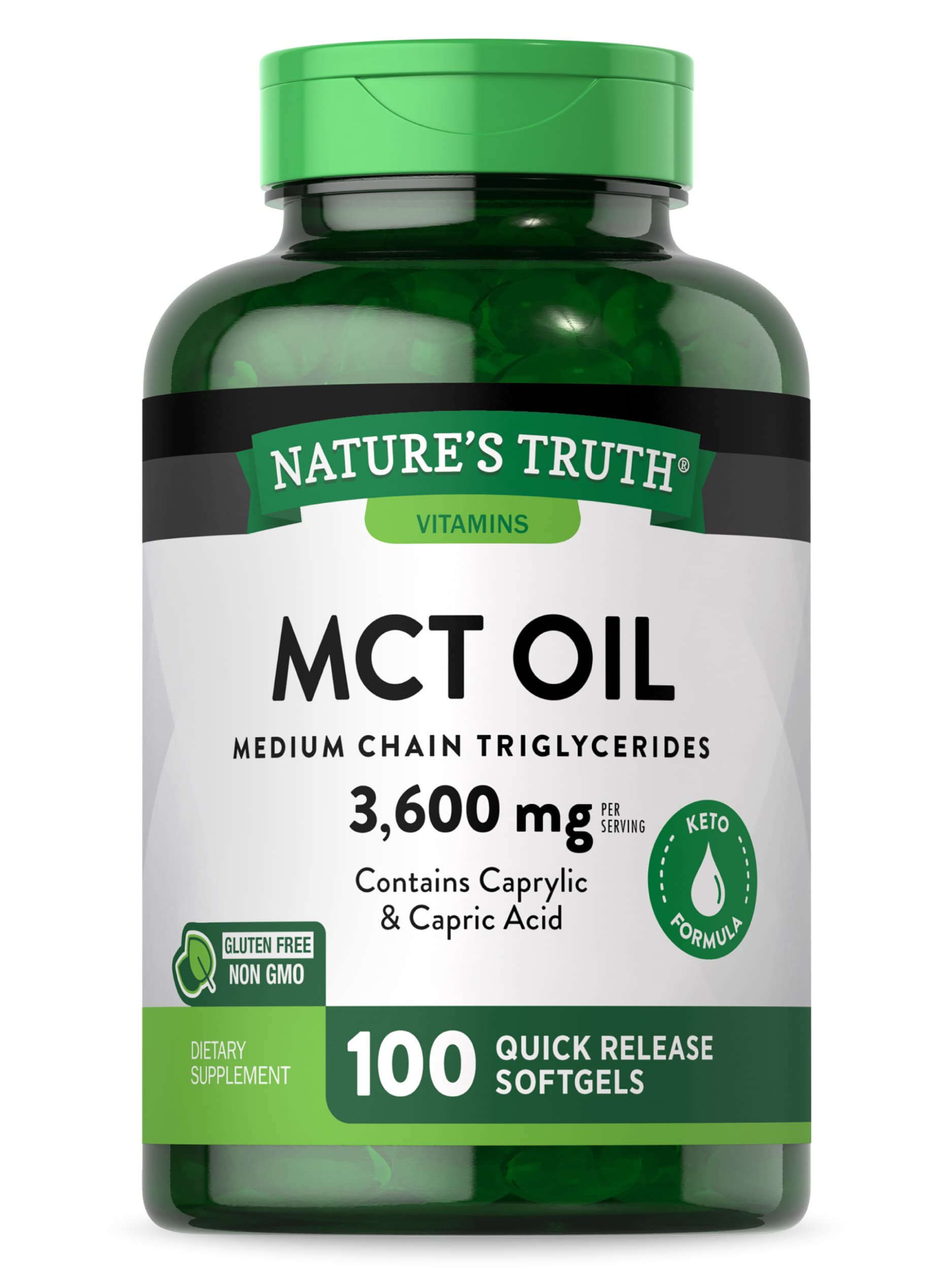 Nature's Truth MCT Oil Capsules | 100 Softgels | Keto Friendly Coconut Oil Pills | Non-GMO, Gluten Free