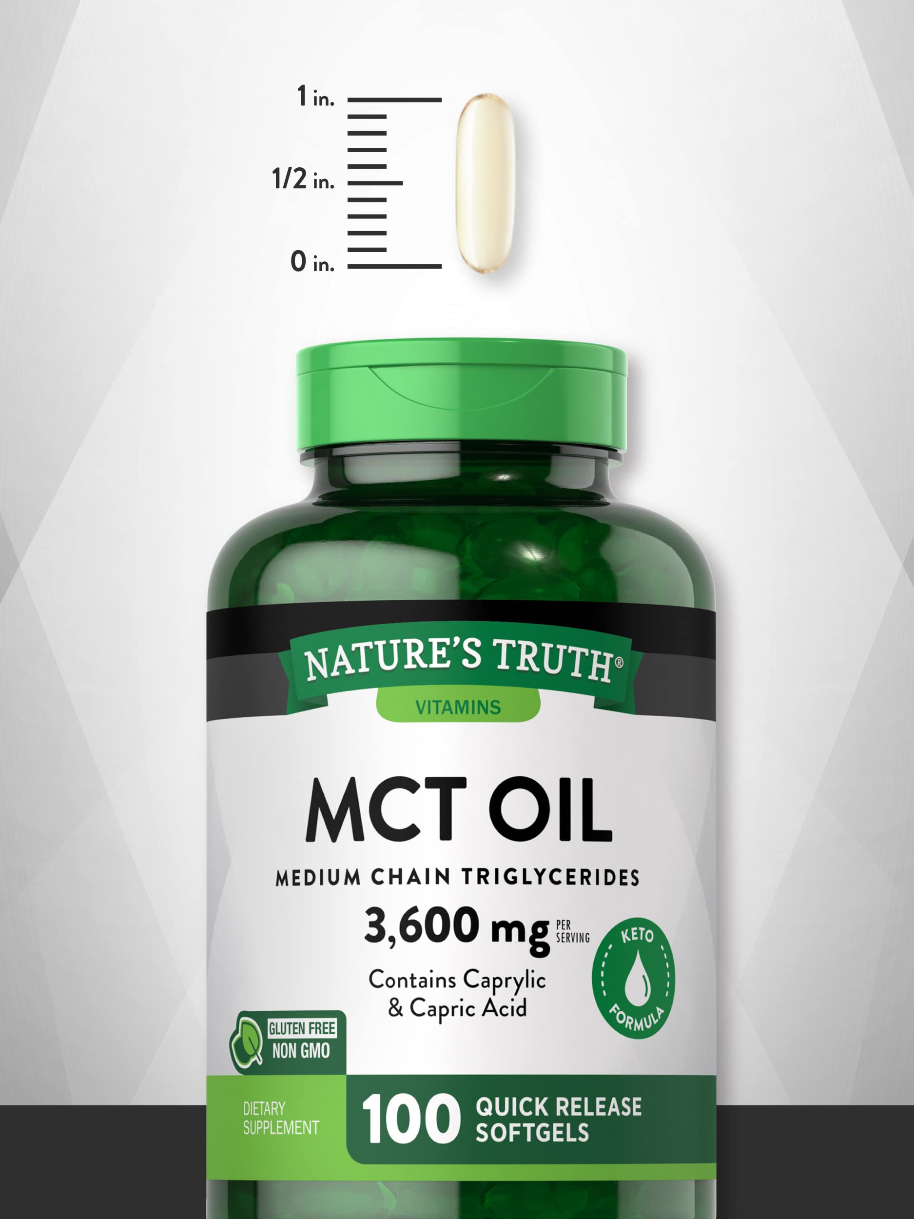 Nature's Truth MCT Oil Capsules | 100 Softgels | Keto Friendly Coconut Oil Pills | Non-GMO, Gluten Free