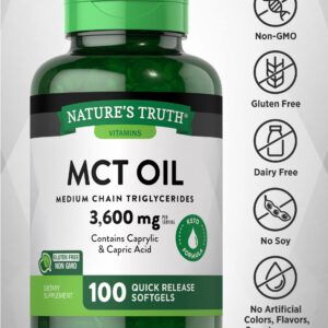 Nature's Truth MCT Oil Capsules | 100 Softgels | Keto Friendly Coconut Oil Pills | Non-GMO, Gluten Free