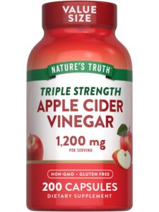 nature's truth apple cider vinegar capsules | 1200mg | 200 pills | extra strength | value size | non-gmo, gluten free supplement