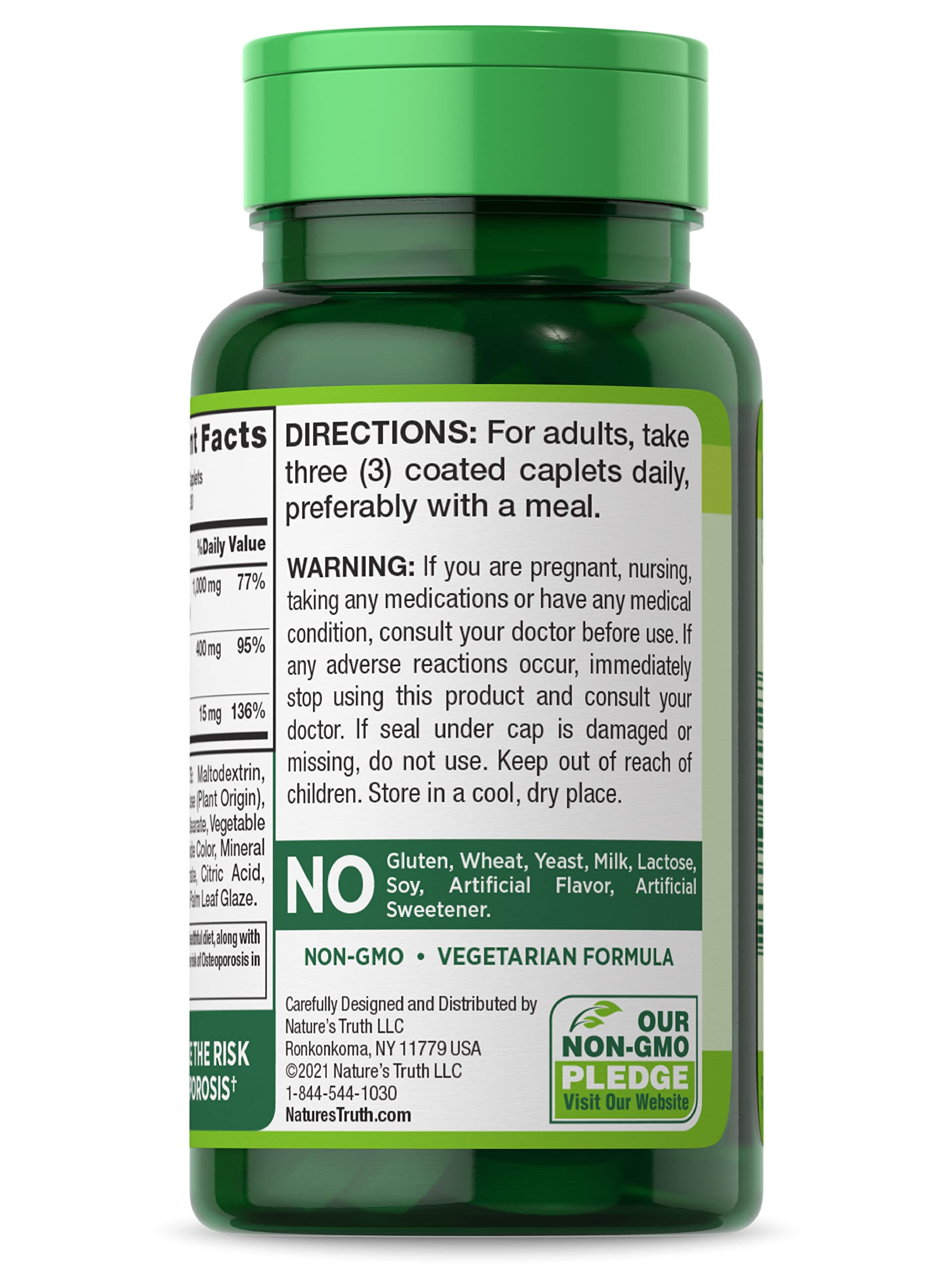 Calcium Magnesium Zinc Supplement | 90 Caplets | Non-GMO and Gluten Free | by Nature's Truth