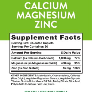 Calcium Magnesium Zinc Supplement | 90 Caplets | Non-GMO and Gluten Free | by Nature's Truth