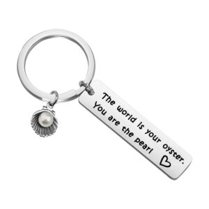 ensianth oyster lover keychain the world is your oyster,you are the pearl keychain beach gift pearl gift positive thinker gift (oyster key)