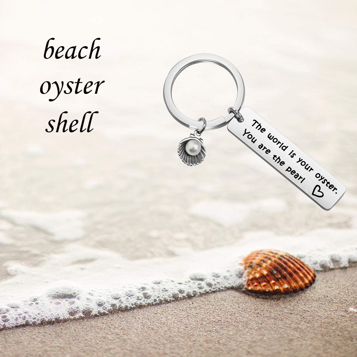 ENSIANTH Oyster Lover Keychain The world is Your Oyster,You Are The Pearl Keychain Beach Gift Pearl Gift Positive Thinker Gift (Oyster Key)