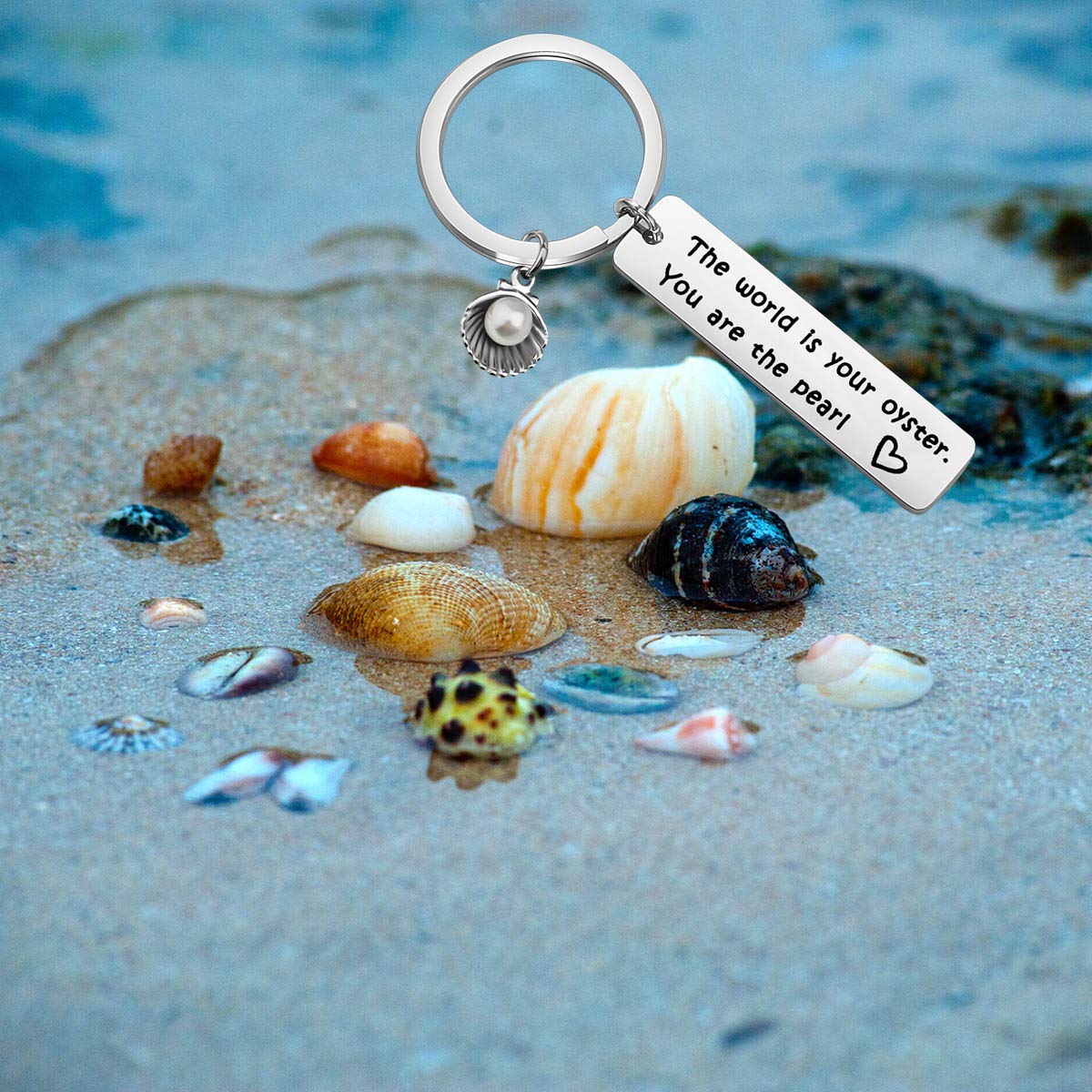 ENSIANTH Oyster Lover Keychain The world is Your Oyster,You Are The Pearl Keychain Beach Gift Pearl Gift Positive Thinker Gift (Oyster Key)