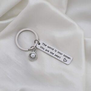 ENSIANTH Oyster Lover Keychain The world is Your Oyster,You Are The Pearl Keychain Beach Gift Pearl Gift Positive Thinker Gift (Oyster Key)