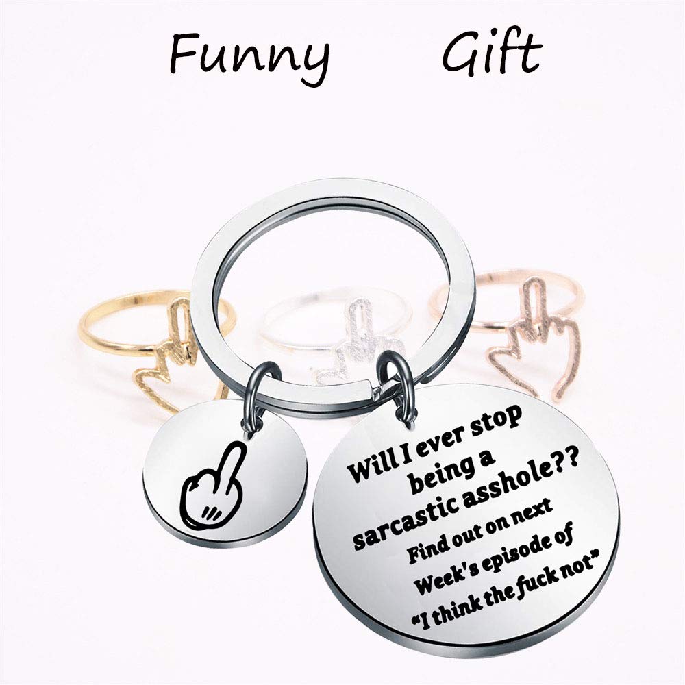 FOTAP Asshole Gift Will I Ever Stop Being A Sarcastic Keychain One Finger Salute Gift Valentine's Day Gift For Boyfriends Husbands(finger Keychain)