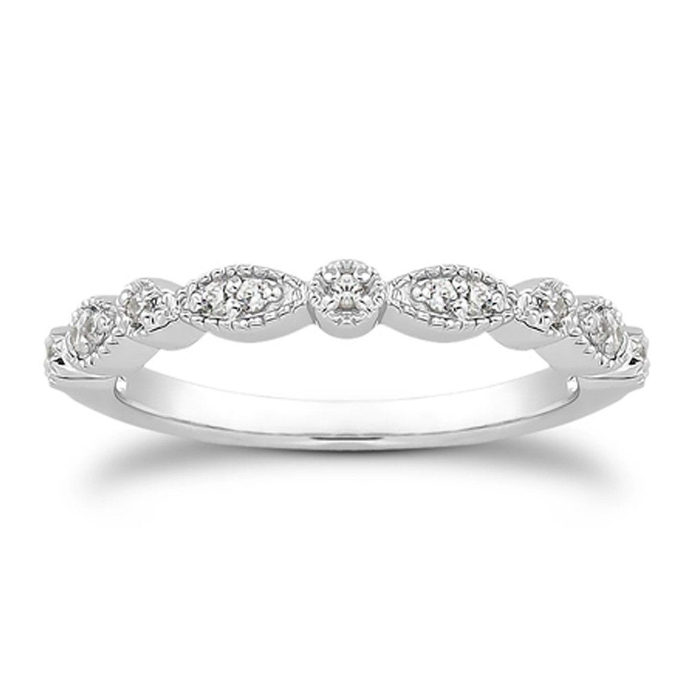 espere Milgrain Marquise & Round Cubic Zirconia Half Eternity Ring Stacking Infinity Wedding Band Sterling Silver Rings Rhodium Plated Size 3.5