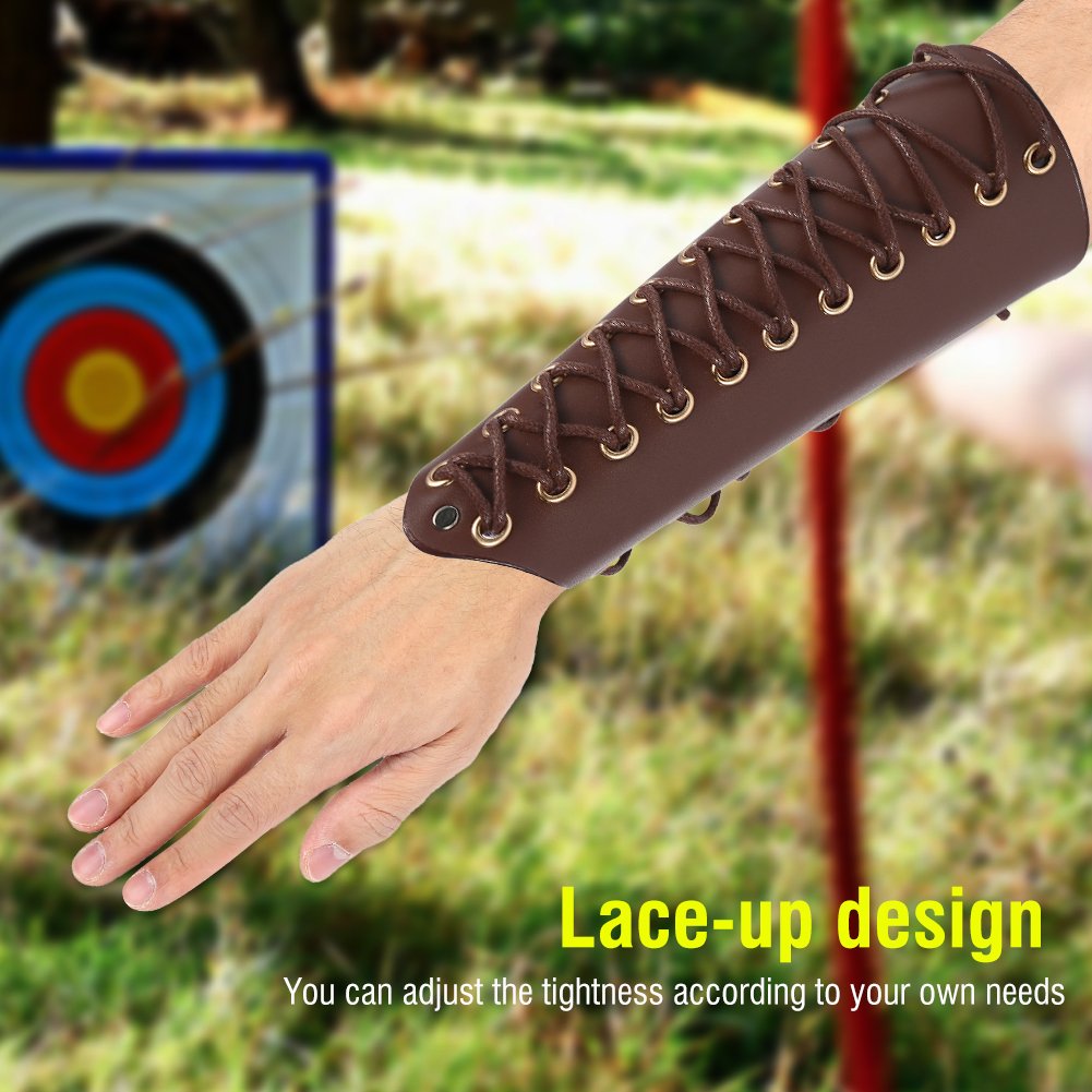 Arm Gurad, Archery Arm Guard Bracer Hunting Shooting Lace-up Leather Armguard(Brown)